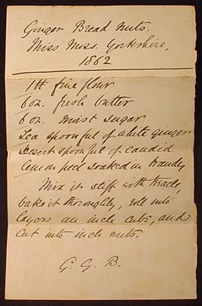 1862 HANDWRITTEN RECIPE FOR GINGER BREAD