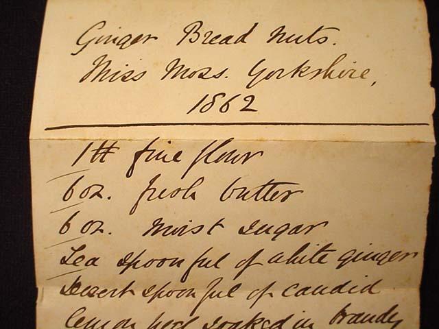 1862 HANDWRITTEN RECIPE FOR GINGER BREAD
