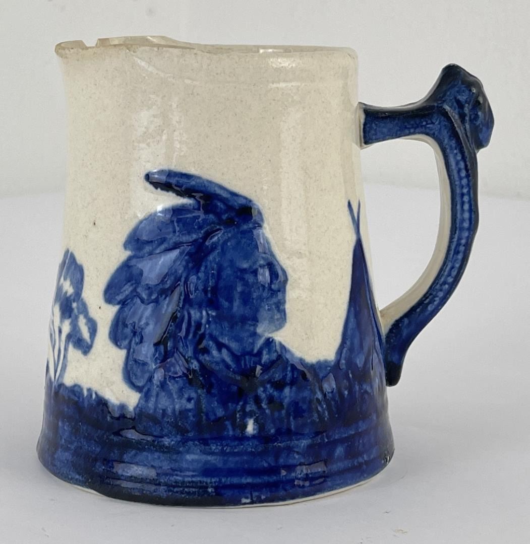 Antique Blue White Stoneware Sleepy Eye Pitcher