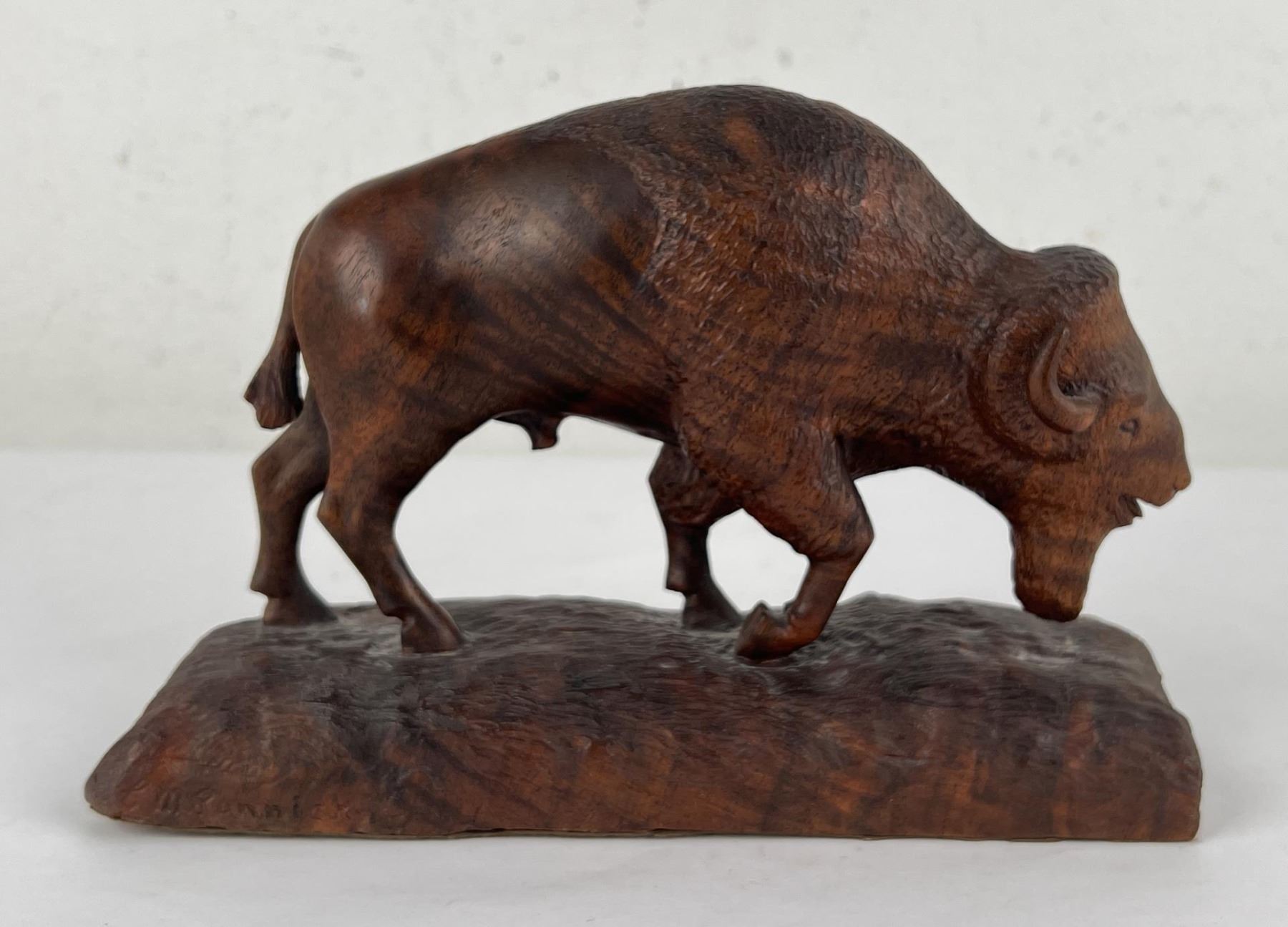 Folk Art Carved Wood Buffalo Statue