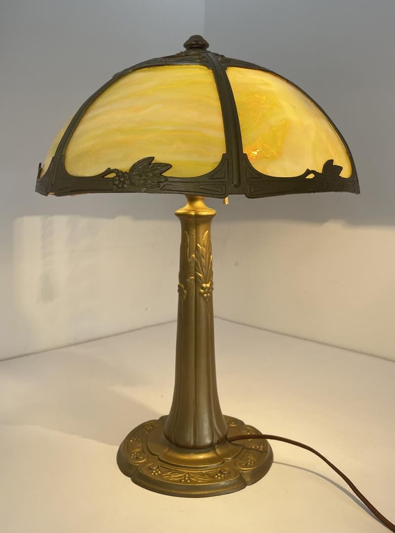 Antique Edward Miller Slag Glass Table Lamp