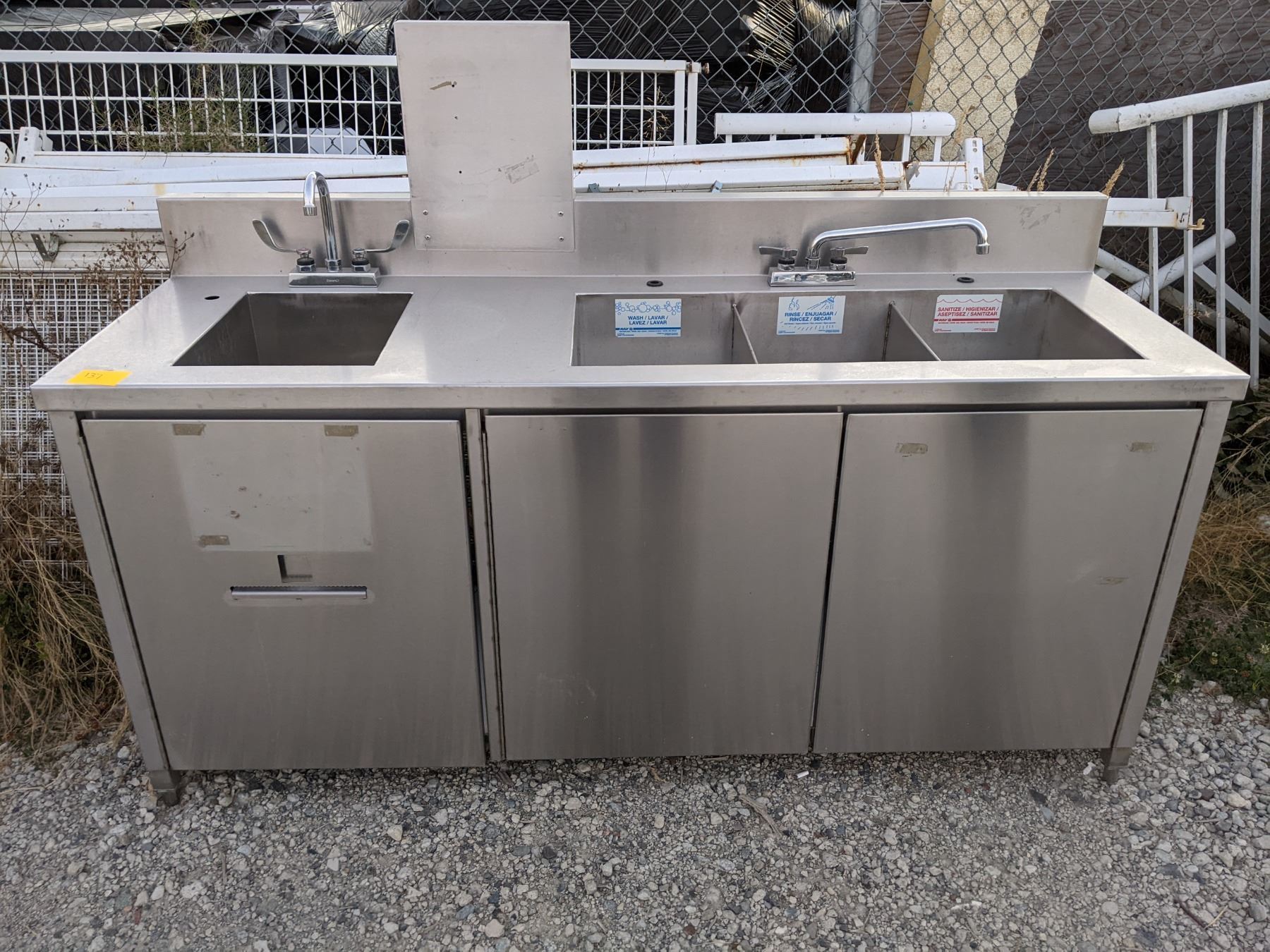 6Ft. 3 Compartment Dishwashing sink w/hand washing sink - approx. 6ft (w)