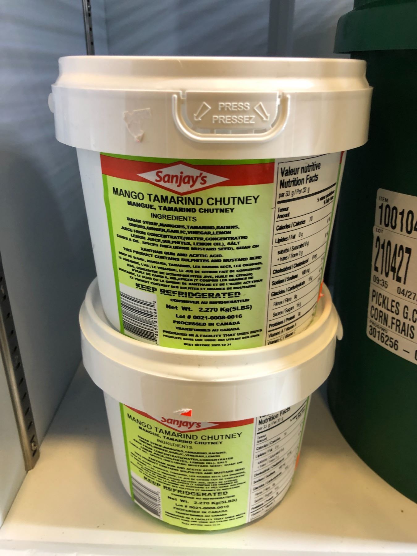 2 tubs of mango tamarind chutney (5lb each, BB 2022 Oct 31st)