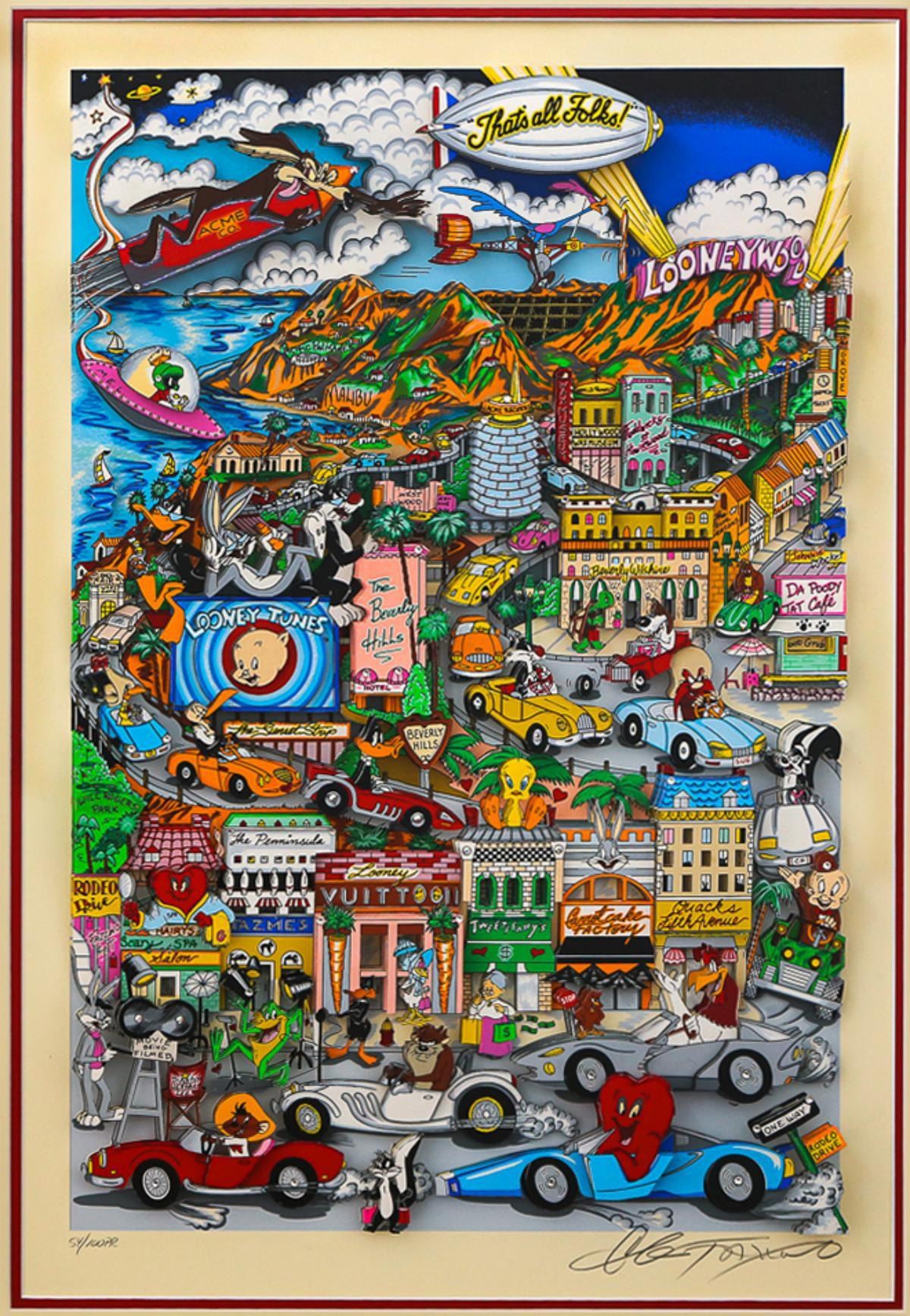 Charles Fazzino- 3D Construction Silkscreen Serigraph "Looneywood"