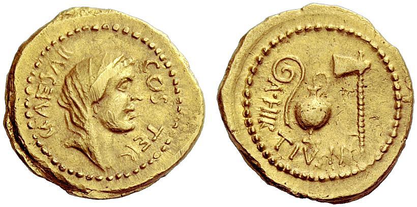 Roman Rep., J. Caesar & A. H. Praetor. Aureus 46