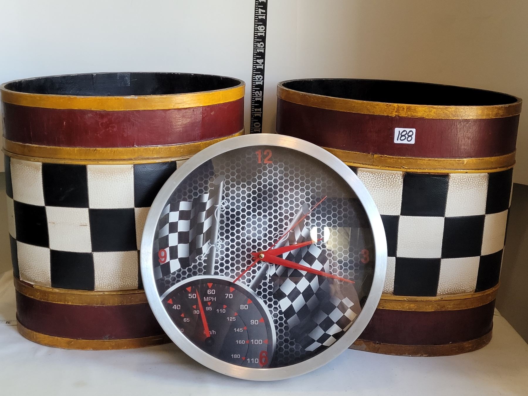 Racing enthusiasts clock & containers. - Schmalz Auctions Racing enthusiasts clock & containers. - Schmalz Auctions