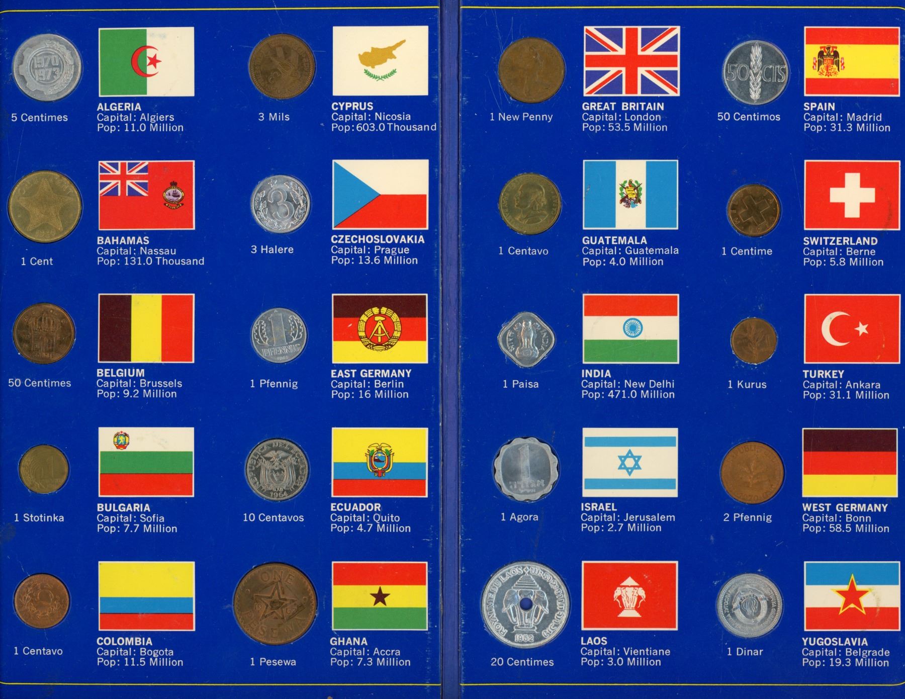 Coins of the World. Collection of 20 world coins from Algeria, Bahamas ...
