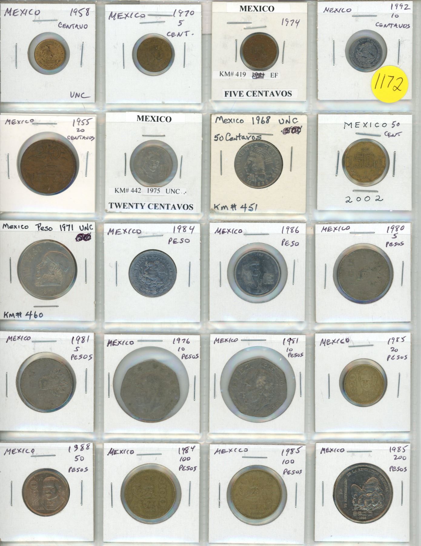 Lot of 20 different old Mexican coins including high denominations like ...