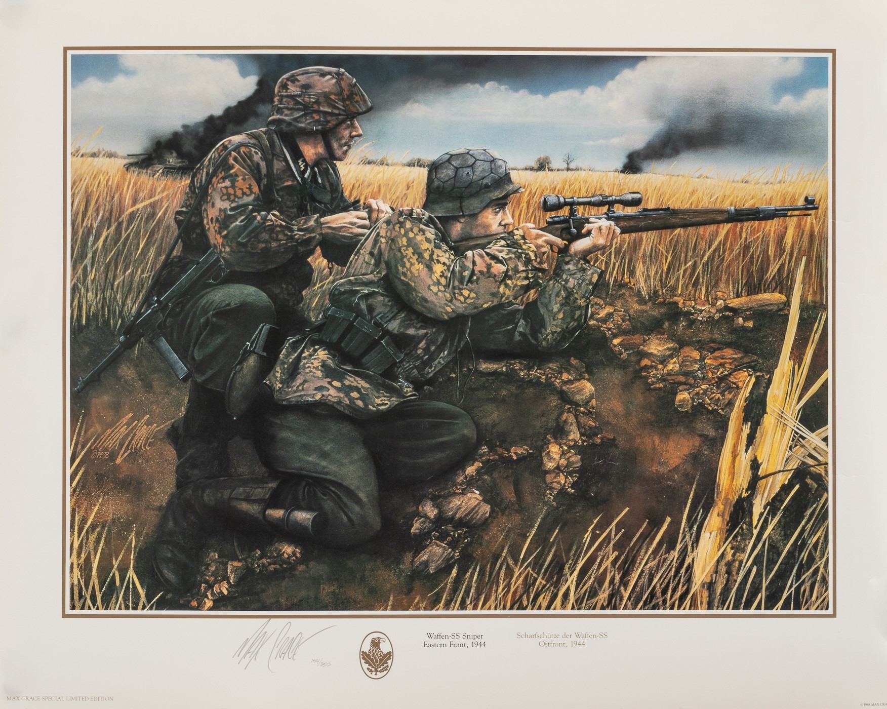 WAFFEN-SS SNIPER LITHOGRAPH BY MAX CRACE