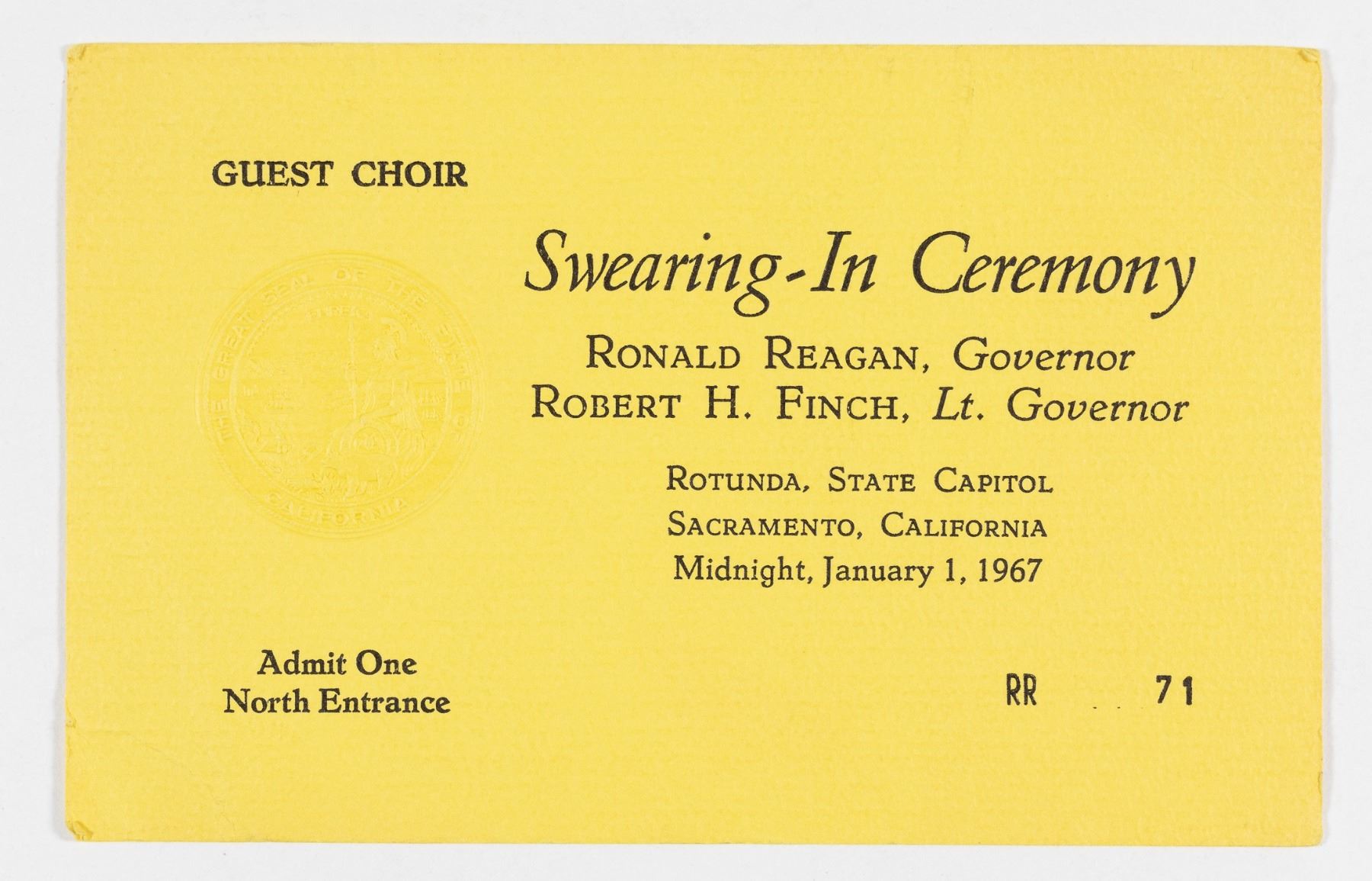REAGAN SWEARING-IN CEREMONY PASS