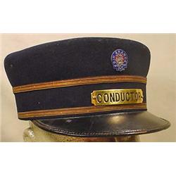 VINTAGE RAILROAD CONDUCTOR HAT - Hat badge reads R