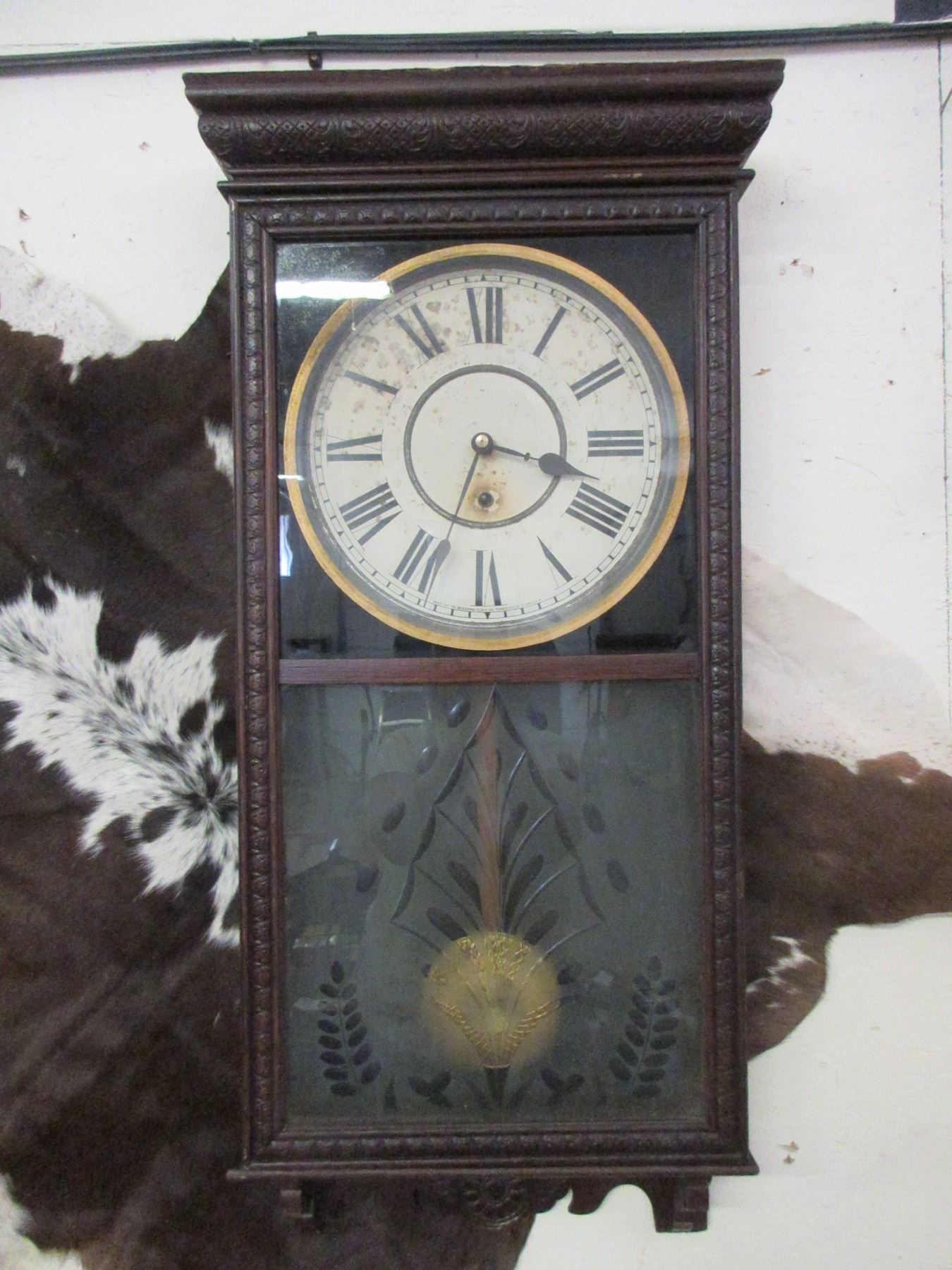 Large Antique Sessions Ranchhouse Wall Clock- C 1900's- Leaded Glass ...