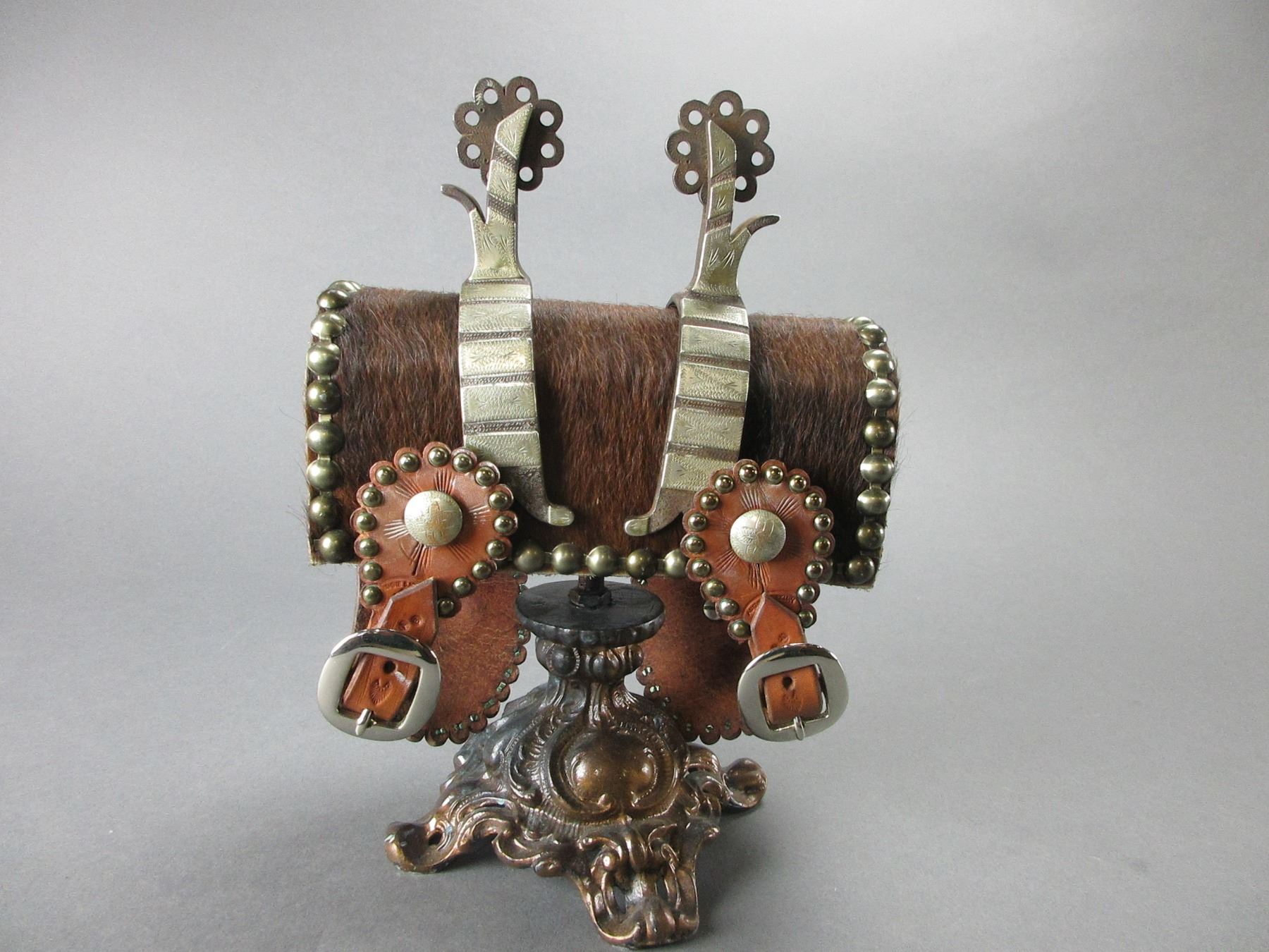 Marked JJ Smith Stafford Kan Silver Overlaid Spurs- 1" Bands- 2.25 ...