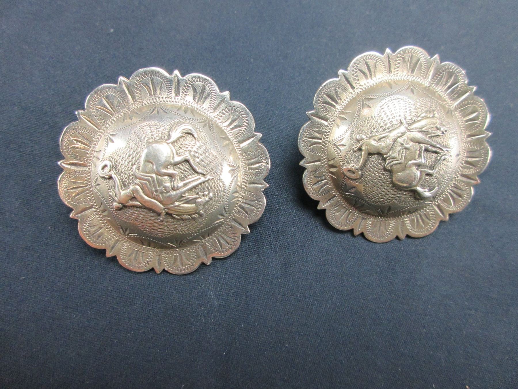 Unmarked Sterling Bucking Horse Conchos- Domed- Engraved- Scalloped ...