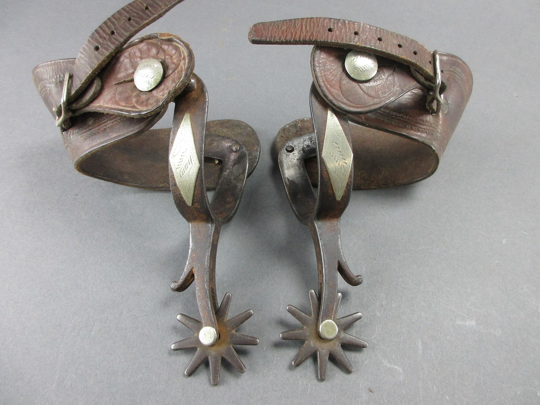 Double Mounted Kelly Bros Silver Overlaid Card Suit Spurs- .75" Bands ...