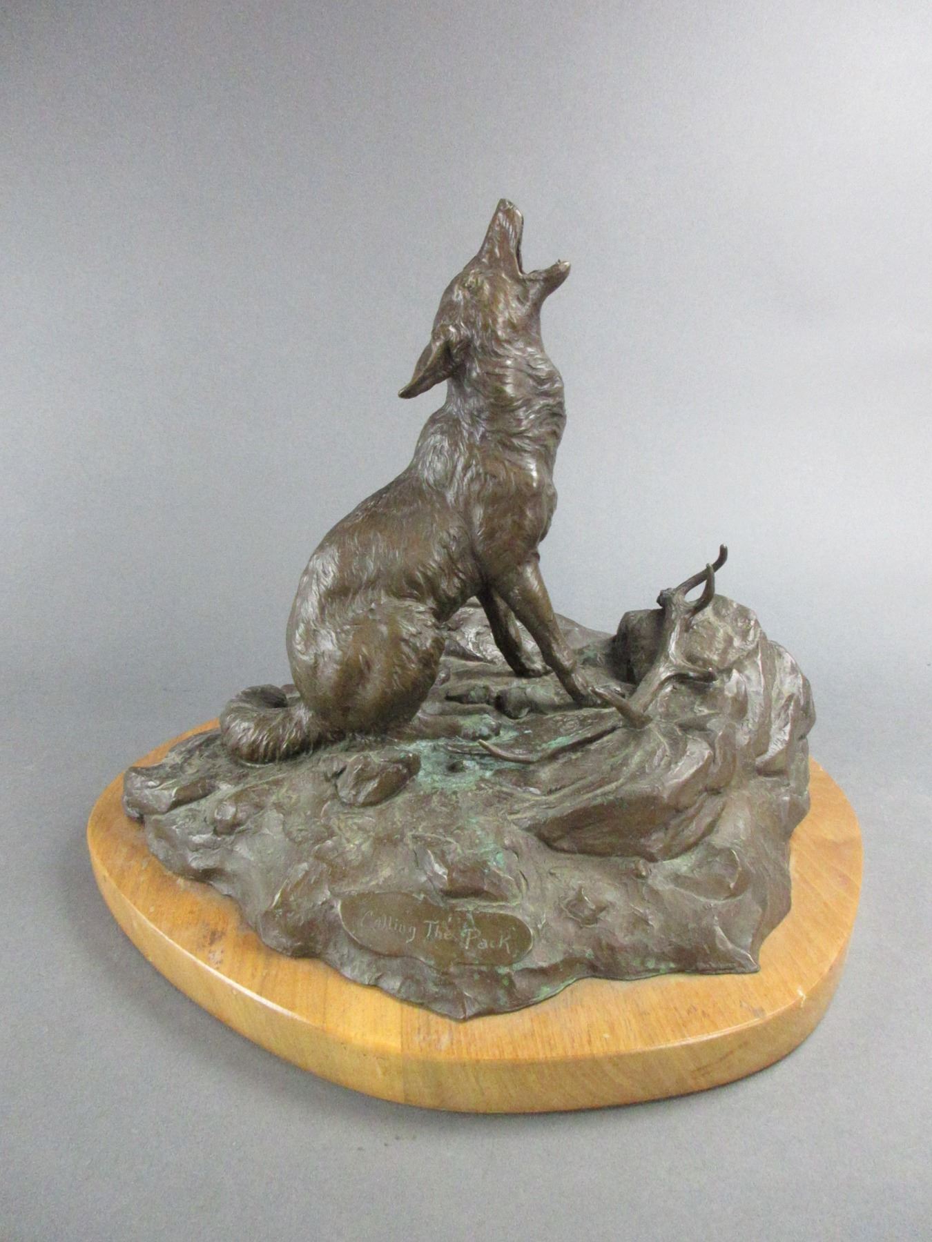 Marked Clark Bronson 1978 Bronze- "Calling The Pack"- 36/53- 13.5"H X 16"L X 14"D- Very Good Conditi