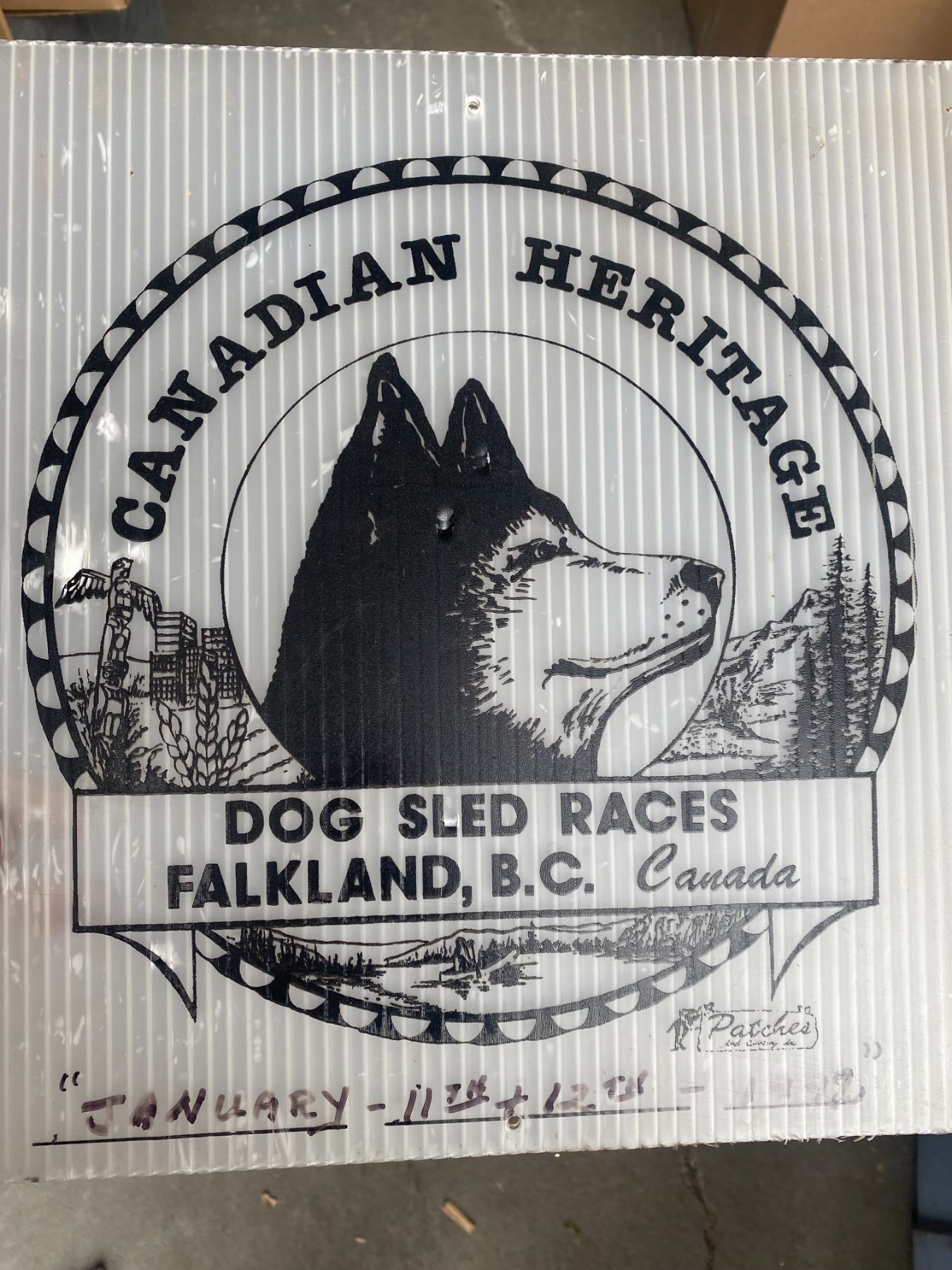 Dog sled races sign Falkland, BC