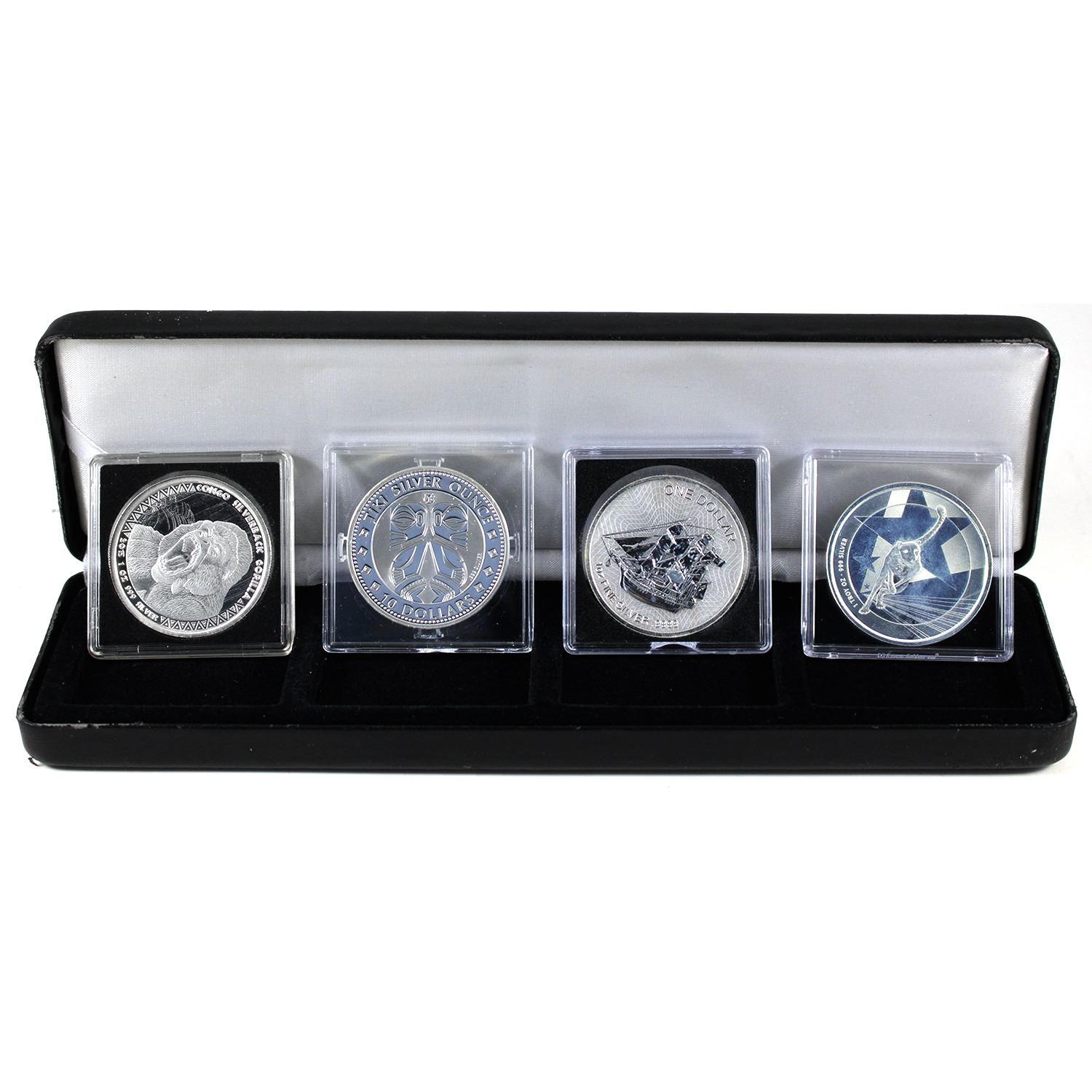 Set of 4x 1oz 2012-2019 World .999 & .9999 Silver Coins in Deluxe Case ...