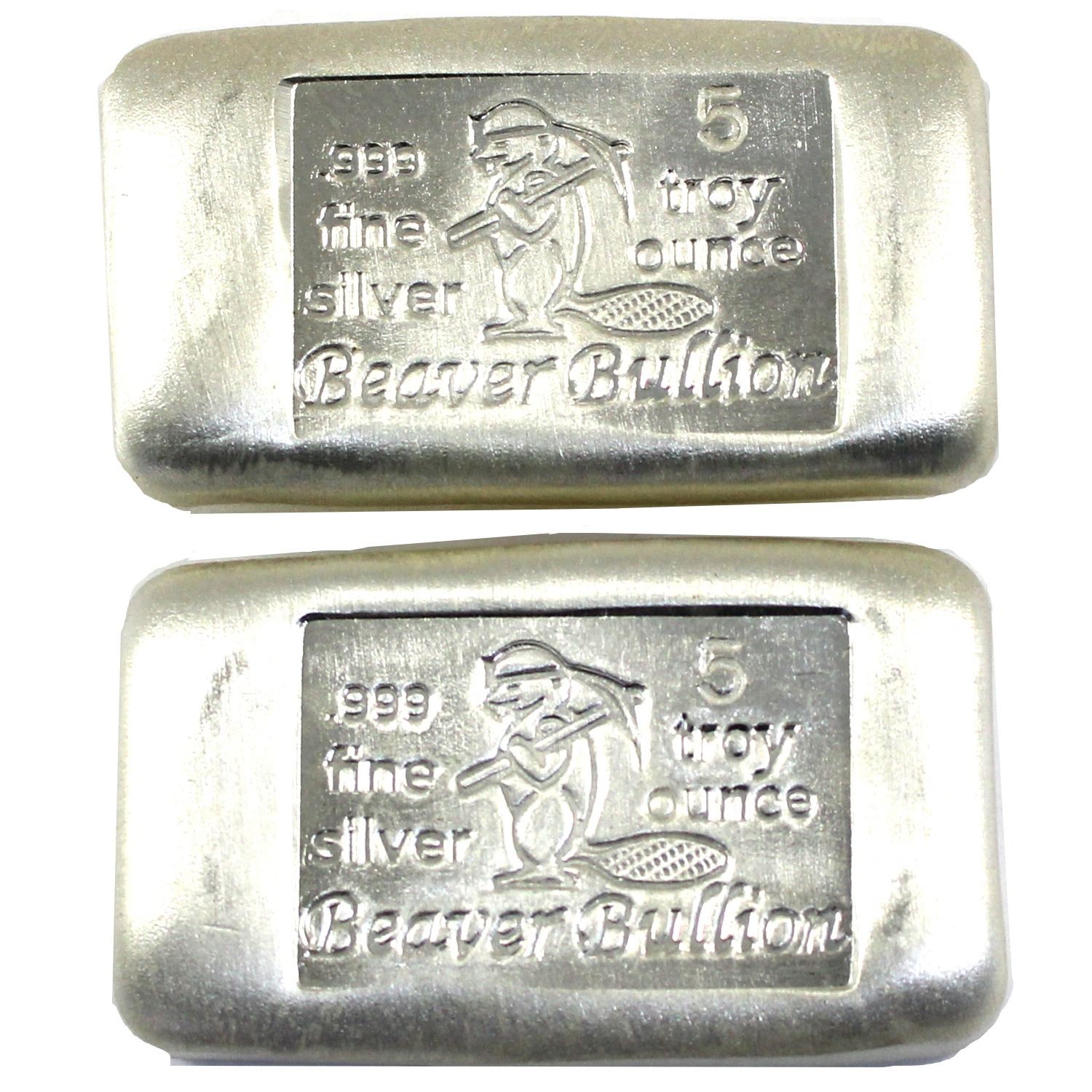 2x 5oz Beaver Bullion Hand Poured .999 Silver Bars (Tax Exempt)