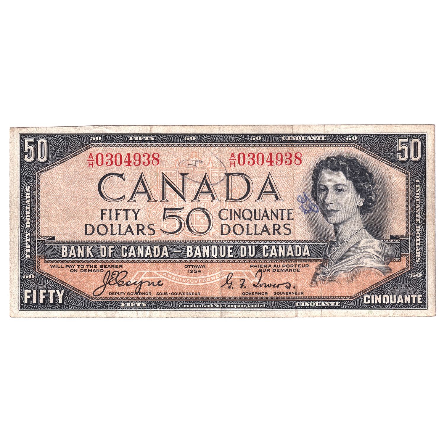 BC-34a 1954 Canada $50 Coyne-Towers, Devil's Face, SN: A/H0304938