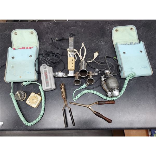 Lot Of Vintage Hairstyling Instruments And Vintage Oster Massager