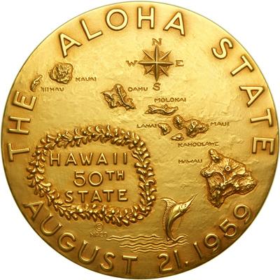 1959 Official Hawaii Statehood Gold Medal