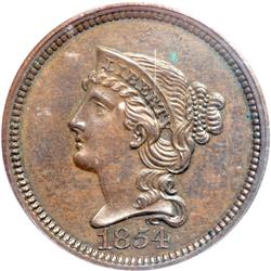 1854 Pattern Cent. Bronze, plain edge. Judd-161 Origina