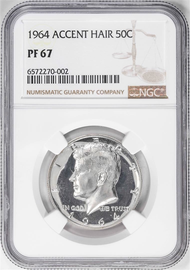 1964 Accented Hair Proof Kennedy Half Dollar Coin NGC PF67