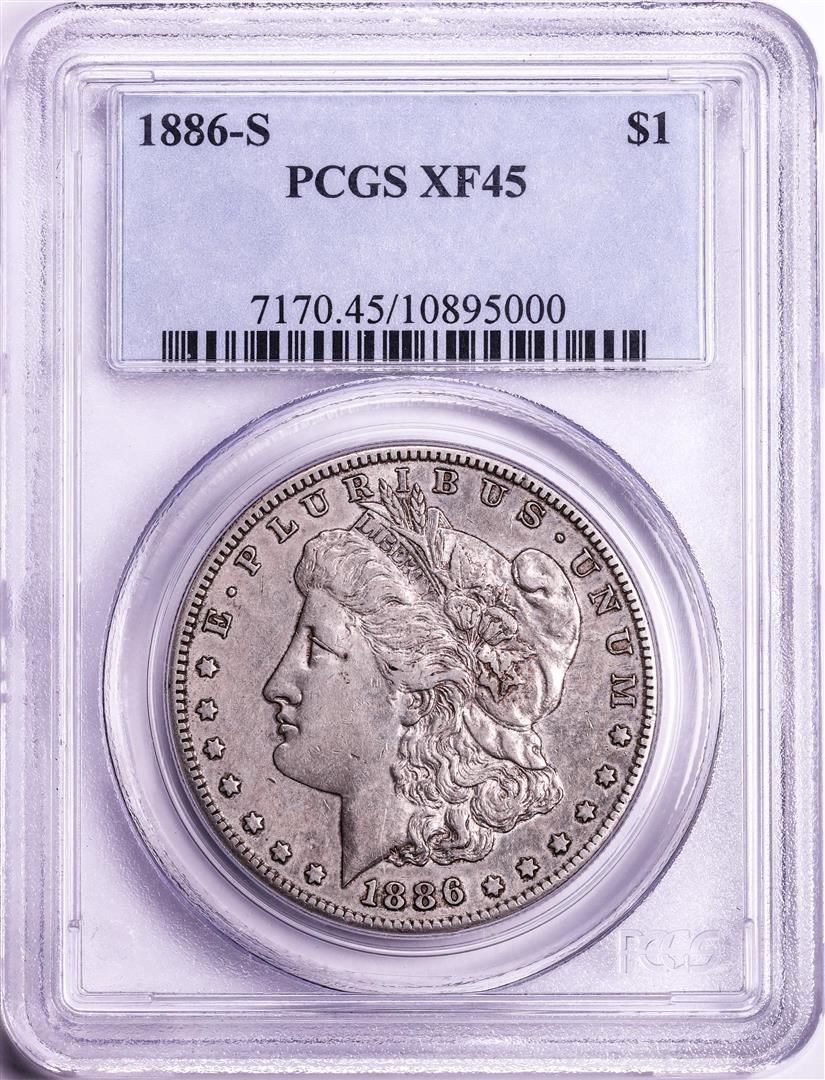 1886-S $1 Morgan Silver Dollar Coin PCGS XF45