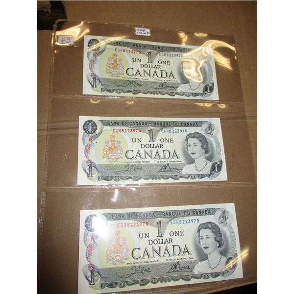 1973 SEQUENTIAL SERIAL NUMBER CANADA $1 BILLS (STOCK SHEET)