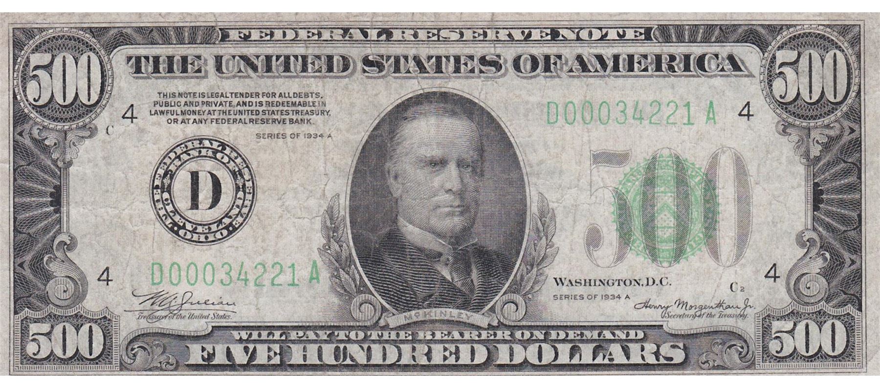 1934A $500 Federal Reserve Note