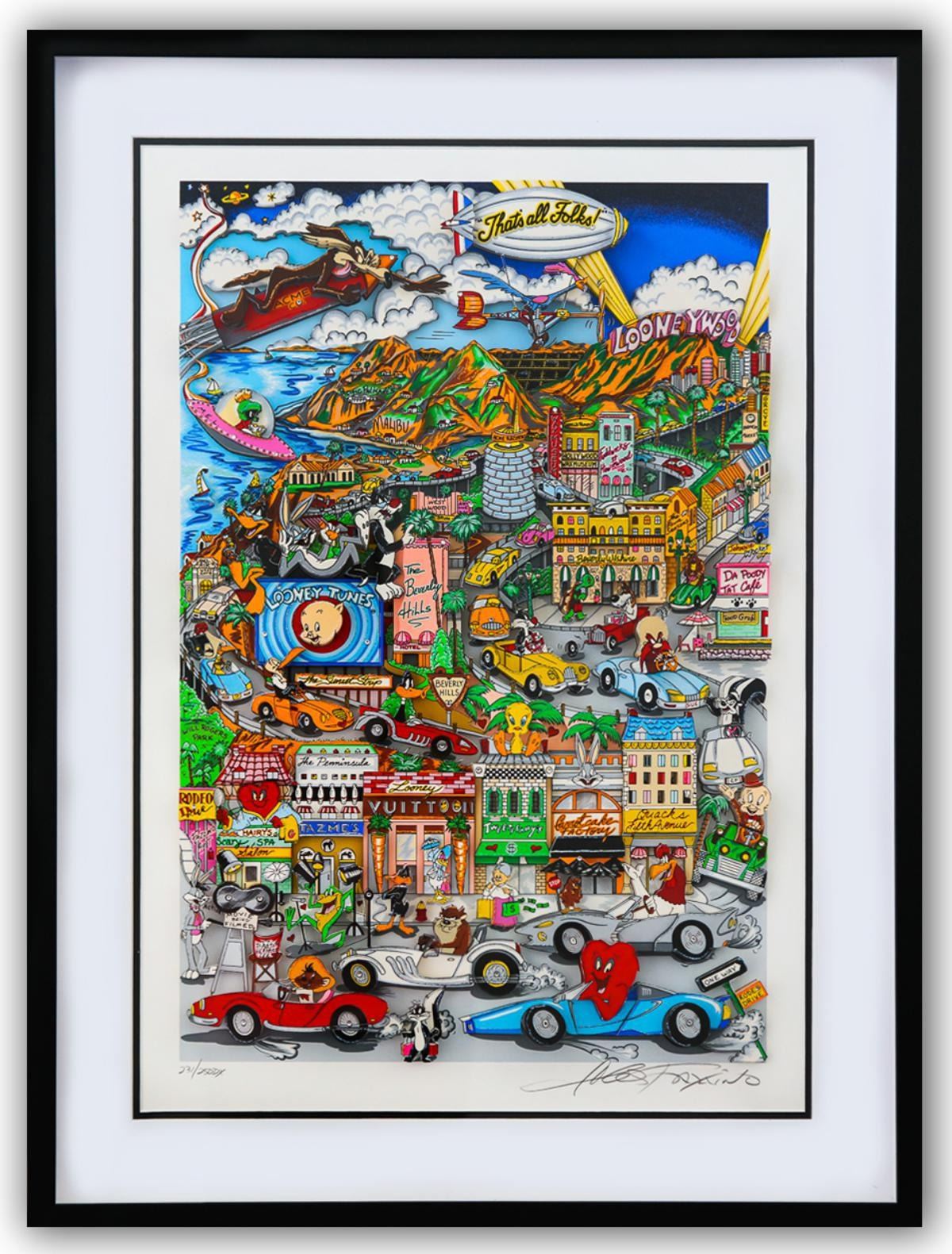 Charles Fazzino- 3D Construction Silkscreen Serigraph "Looneywood"