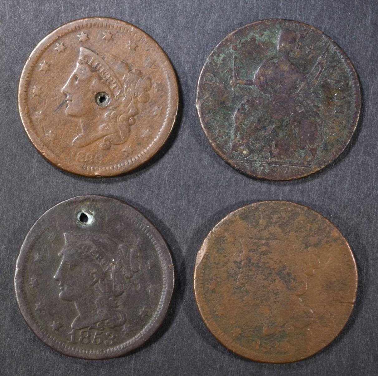 1787 CONNECTICUT DRAPED BUST & 3 CULL LARGE CENTS