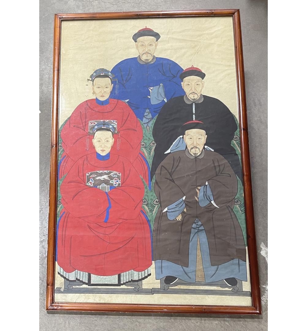 Large Antique Chinese Ancestral Portrait Painting