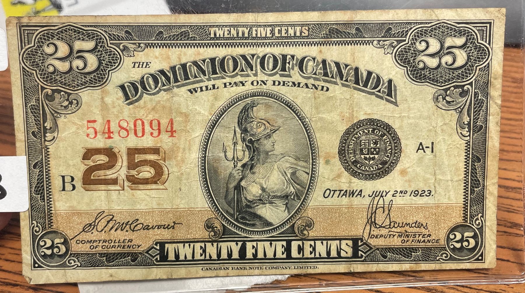 Shin Plaster - Dominion of Canada 1923 25 Cent Bill