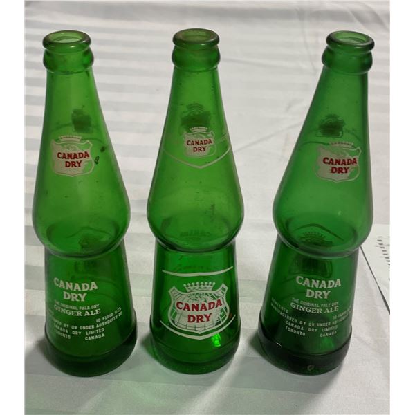 Three Canada Dry Bottles, Green