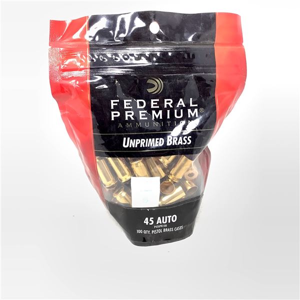 Federal Premium Unprimed Brass 45 Auto Pistol Cases 100 Qty