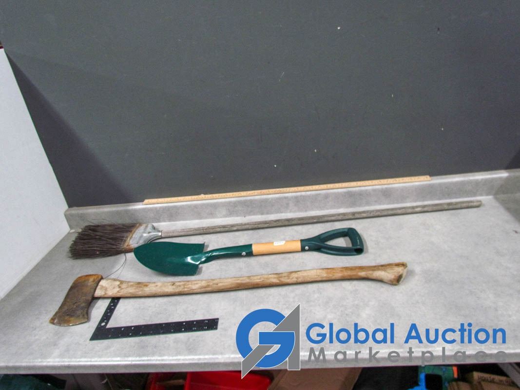 Wire Broom, Potato Shovel and Axe