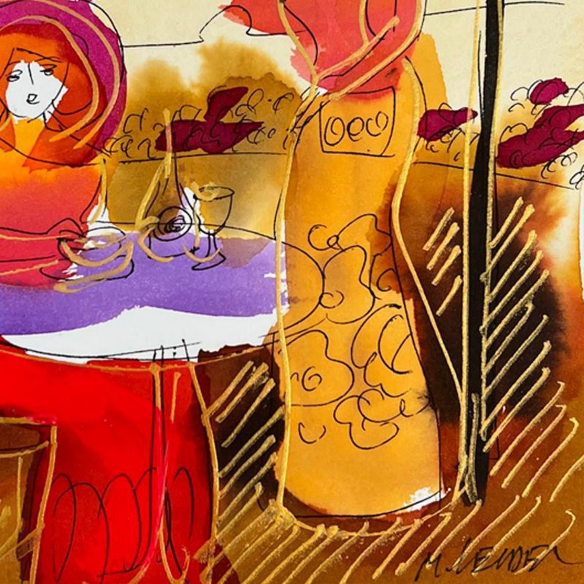 Moshe Leider, Framed Original Mixed Media Watercolor Painting, Hand ...