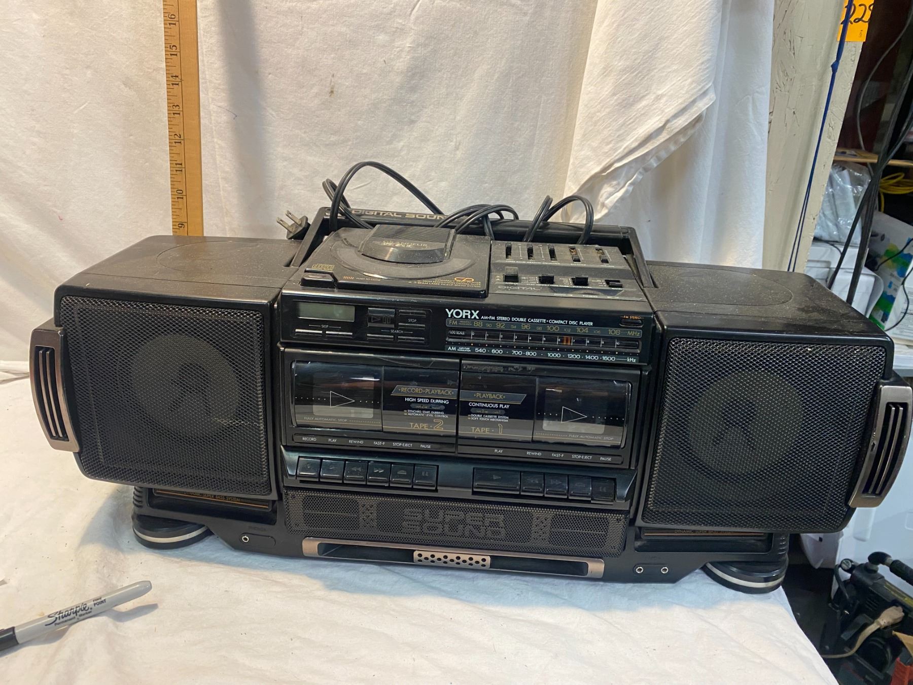 Yorx am/fm stereo double cassette and compact disc player