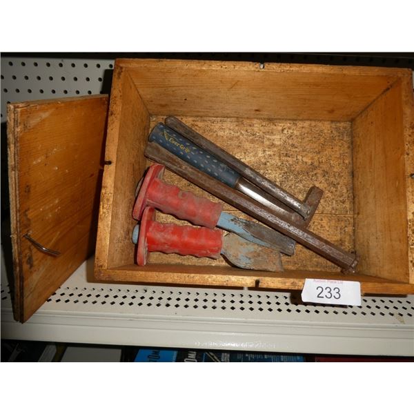 wooden box with chisels