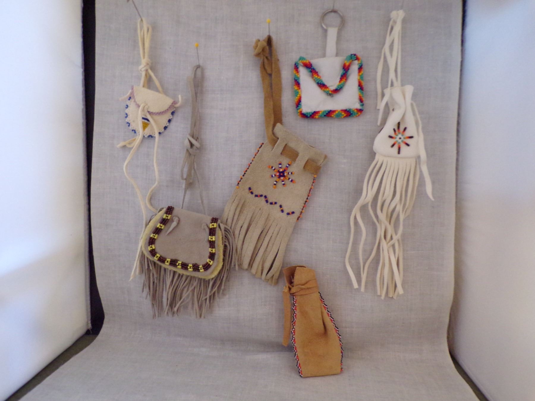 6 Native American Beaded Leather Pouches