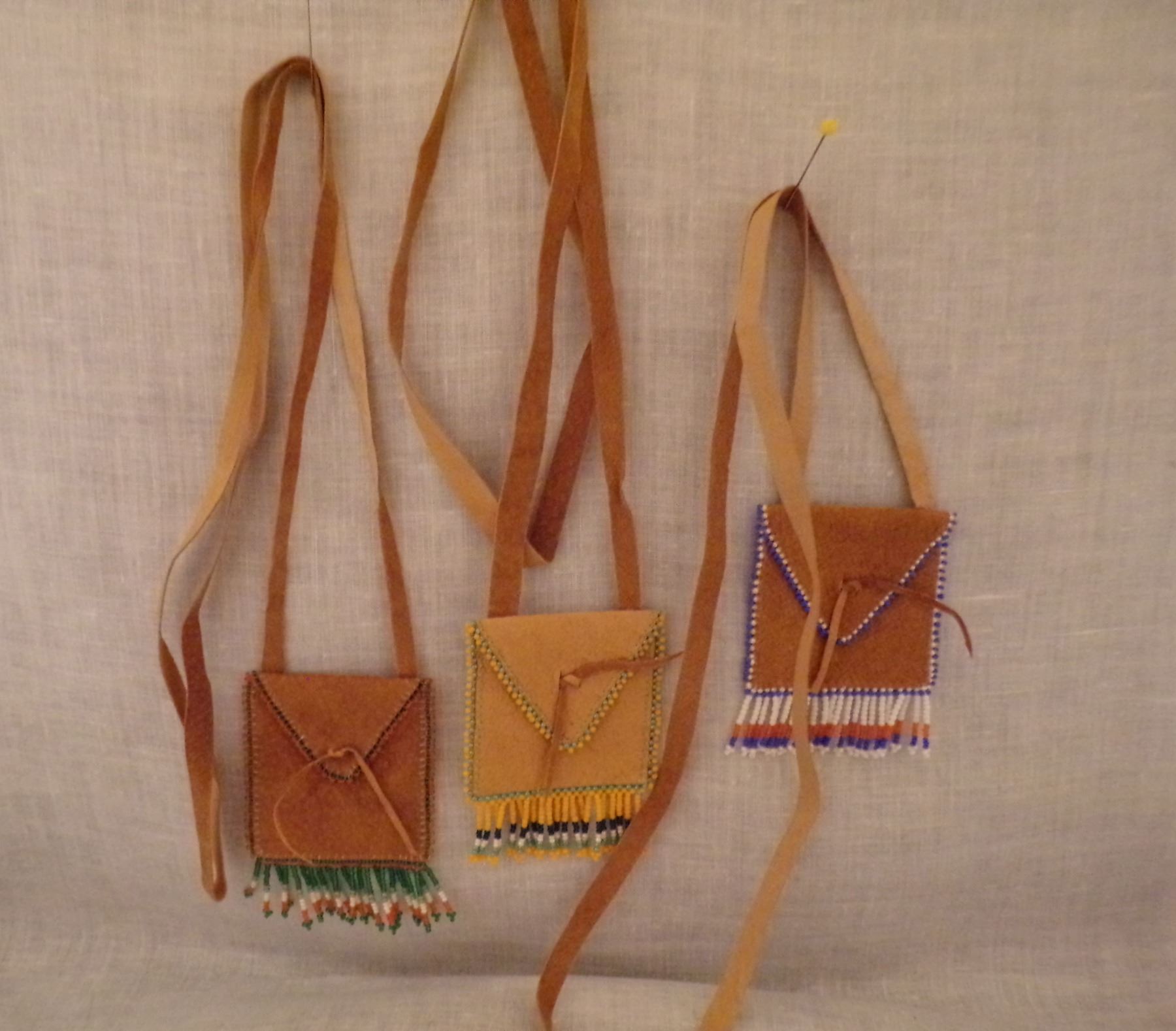 3 Native American Navajo Beaded Medicine Pouches