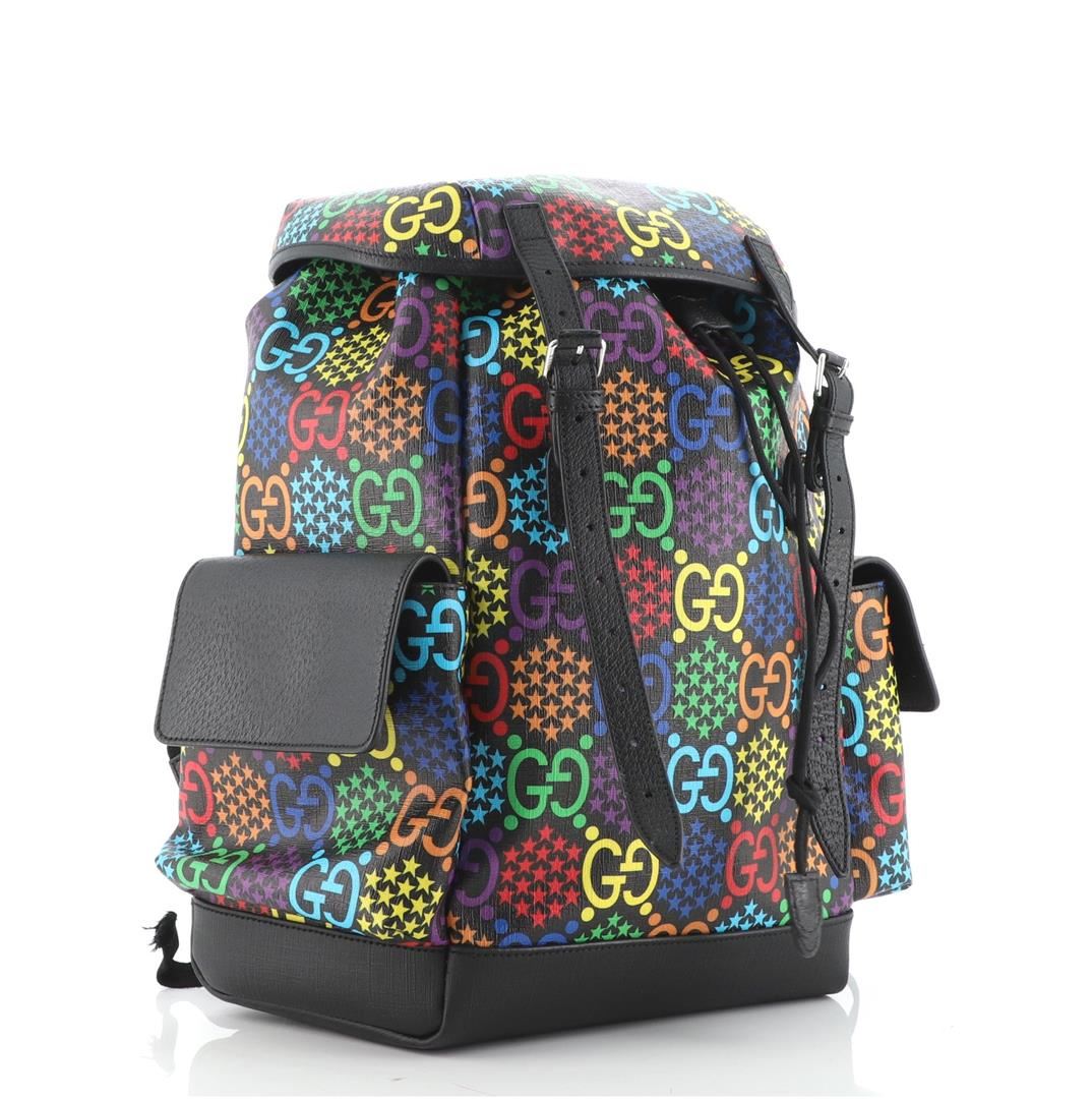 Gucci Black Multicolor Double Pocket Belt Backpack Psychedelic Print GG ...