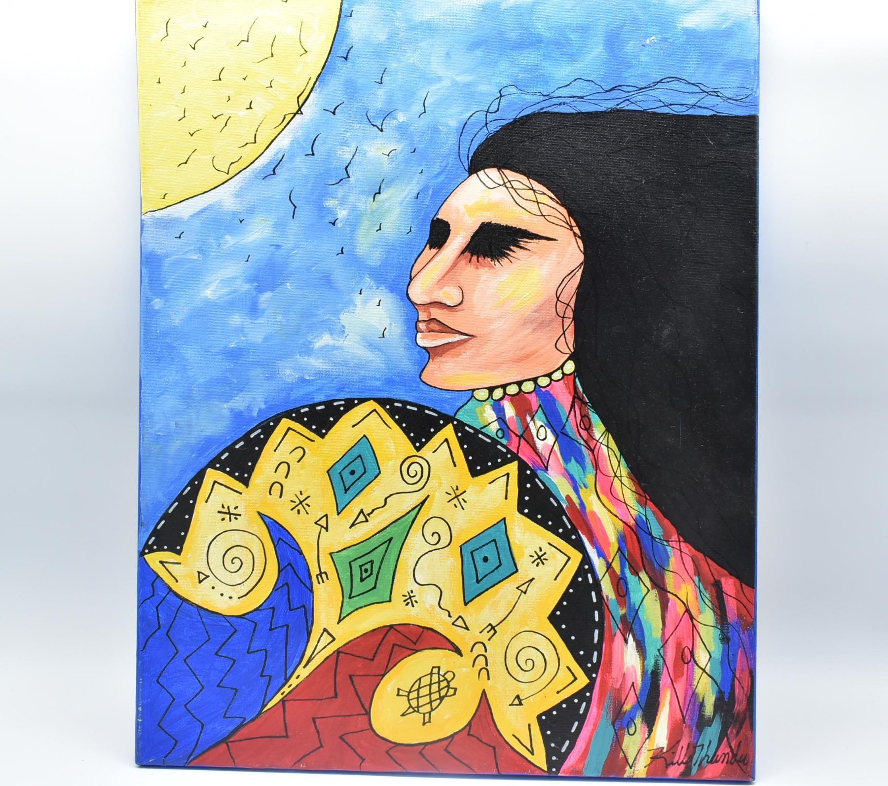 Native American Original Acrylic Painting by K Kills Thunder