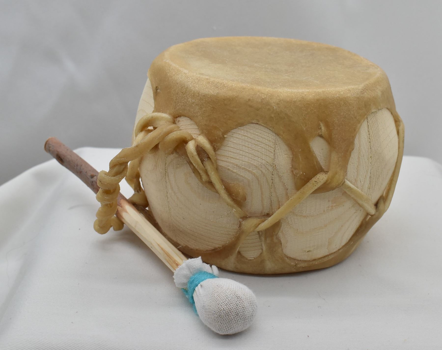 Native American Cochiti Hide & Wood Drum & Beater