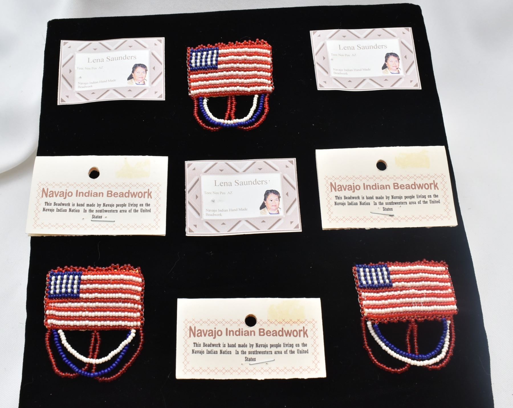 3 Navajo Beaded Flag Pins by Lena Saunders