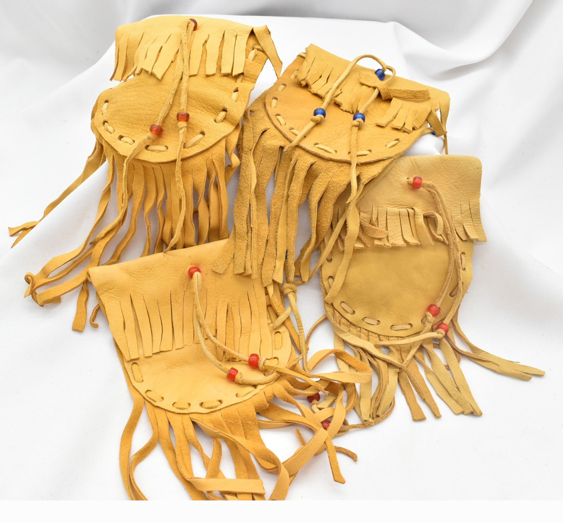 4 Native American Choctaw Buckskin Leather Bags