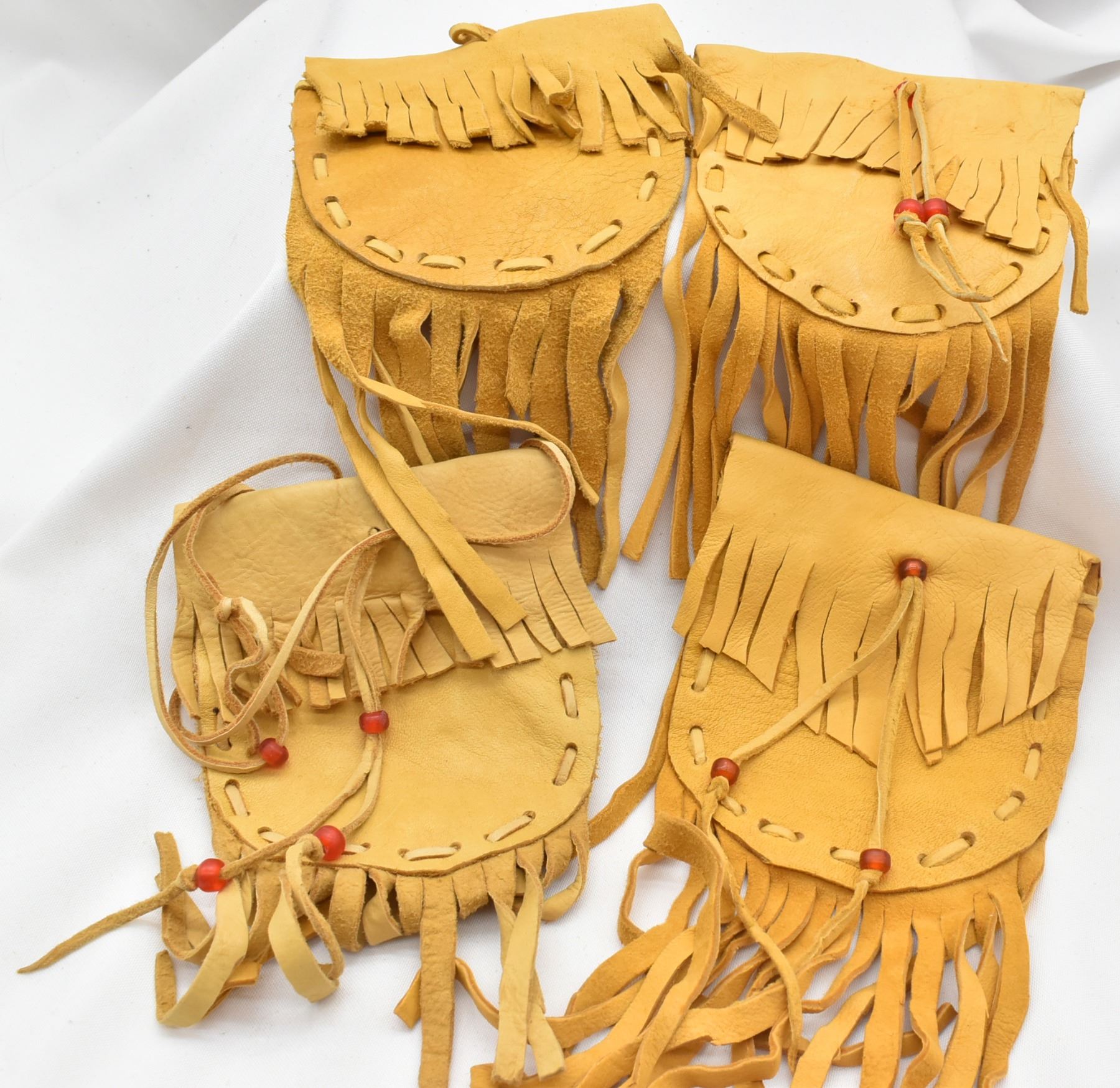 4 Native American Choctaw Buckskin Leather Bags