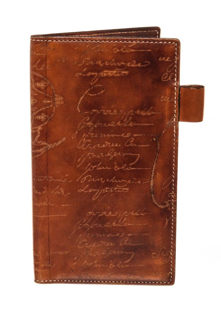 Berluti Brown Scritto Leather Calligraphy Bifold Long Wallet